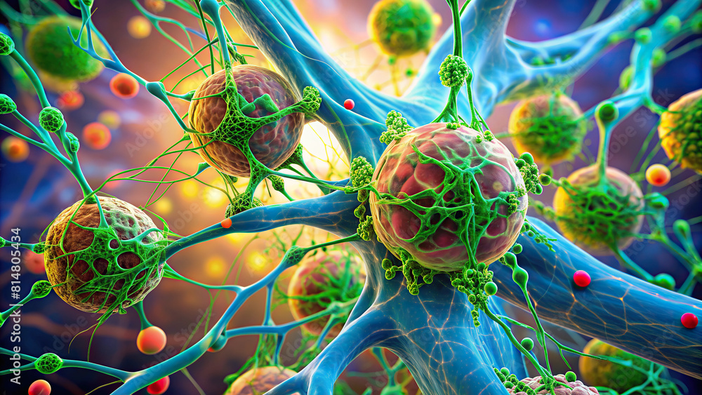 High-resolution image focusing on lymph nodes filtering lymphatic fluid ...