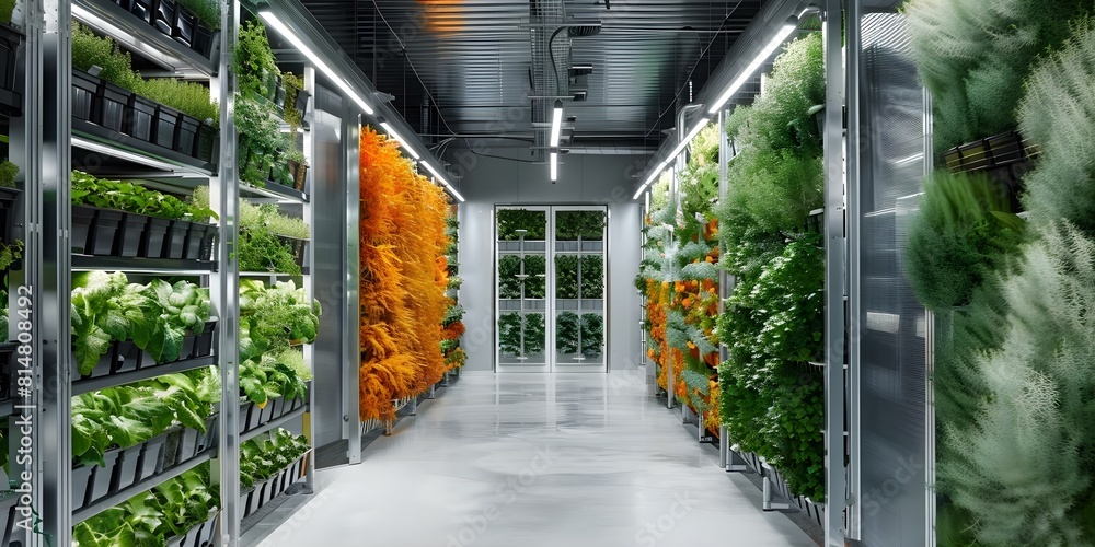 Vertical farming walls in a corridor maximize space for growing plants ...