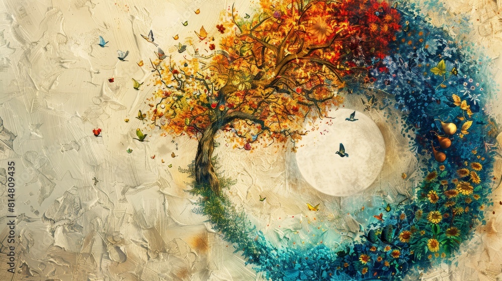 An Illustration Of A Wheel Depicting The Karmic Cycle With Different Life Forms And Actions