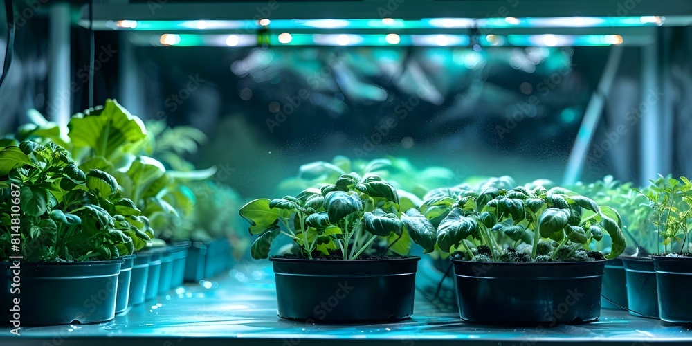 Hydroponic farm with LED grow lights and mist system. Concept ...