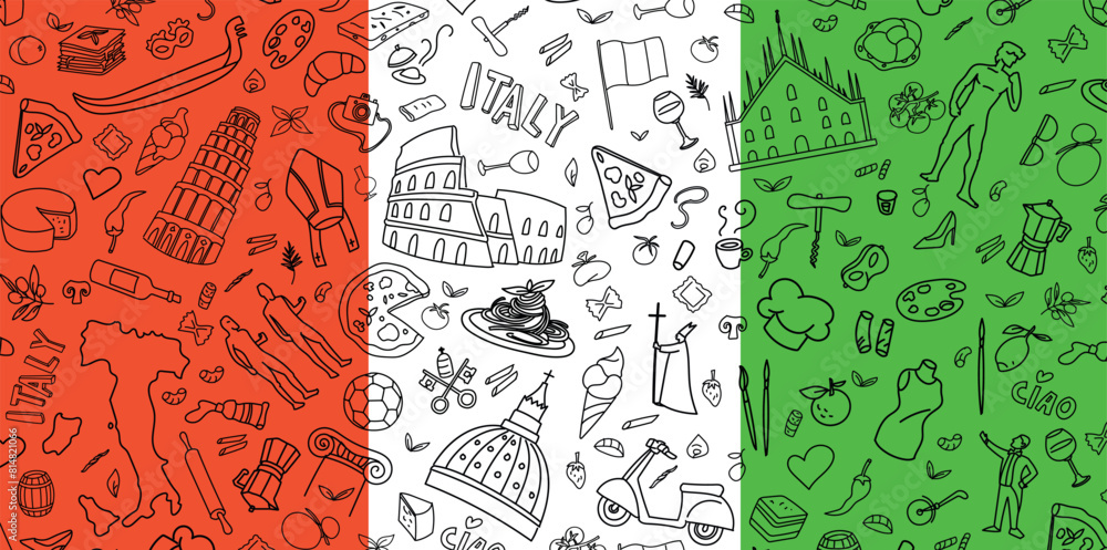 Italian Banner Travel Doodle Line Art Illustration. Hand Drawn Vector ...