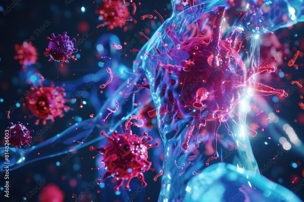 Immune Cell Tracking in Body. Side View A 3D visualization tracking the ...