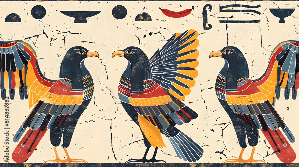 Ancient Egyptian Mythological Bird Hieroglyphic Design with Falcon Hawk ...