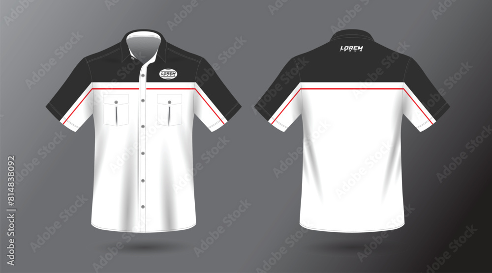 modern short sleeve work shirt with pocket template design. Front and ...