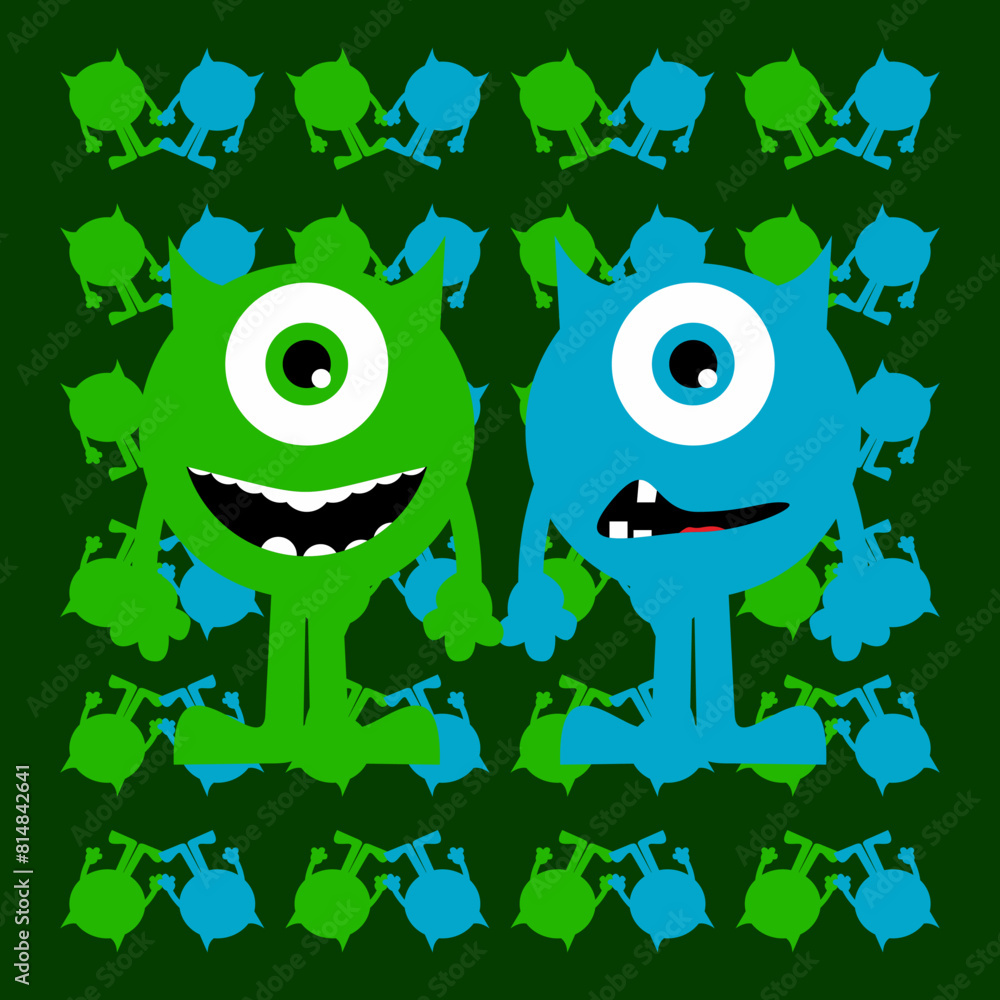vector cute cartoon mike wazowski hand in hand Stock Vector | Adobe Stock