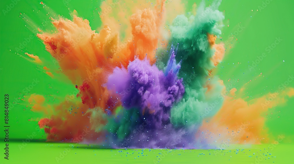 Dynamic explosion colored powder against green screen chromakey ...
