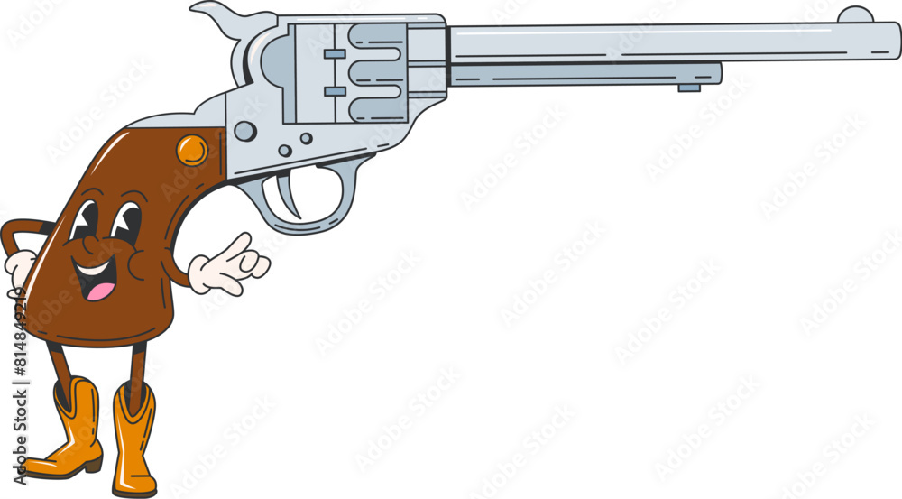 Cartoon retro groovy wild west revolver gun character. Isolated vector ...