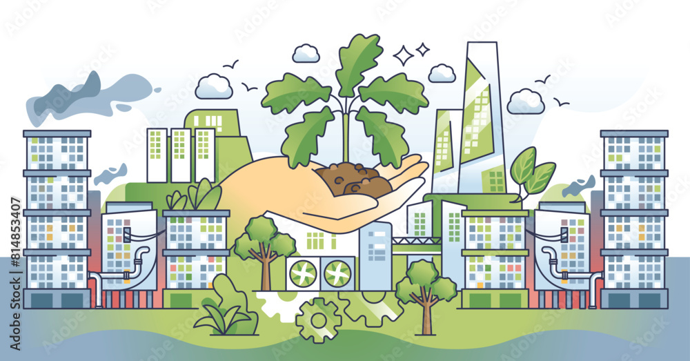 Clean air initiative for sustainable city climate outline hands concept ...