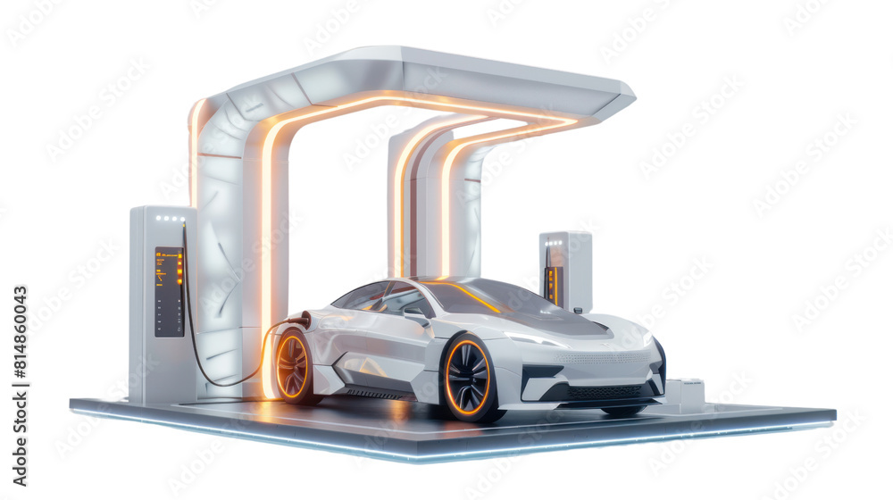 Futuristic electric car charging station isolated on transparent and ...