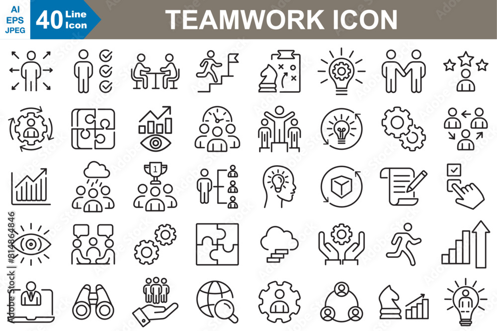 Teamwork outline Icons set vector illustrator.Perfect for business ...