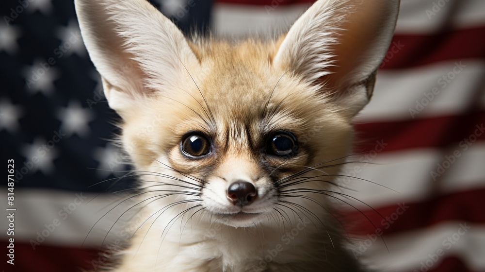 A charming fennec fox celebrating with a flag of usa on independence ...