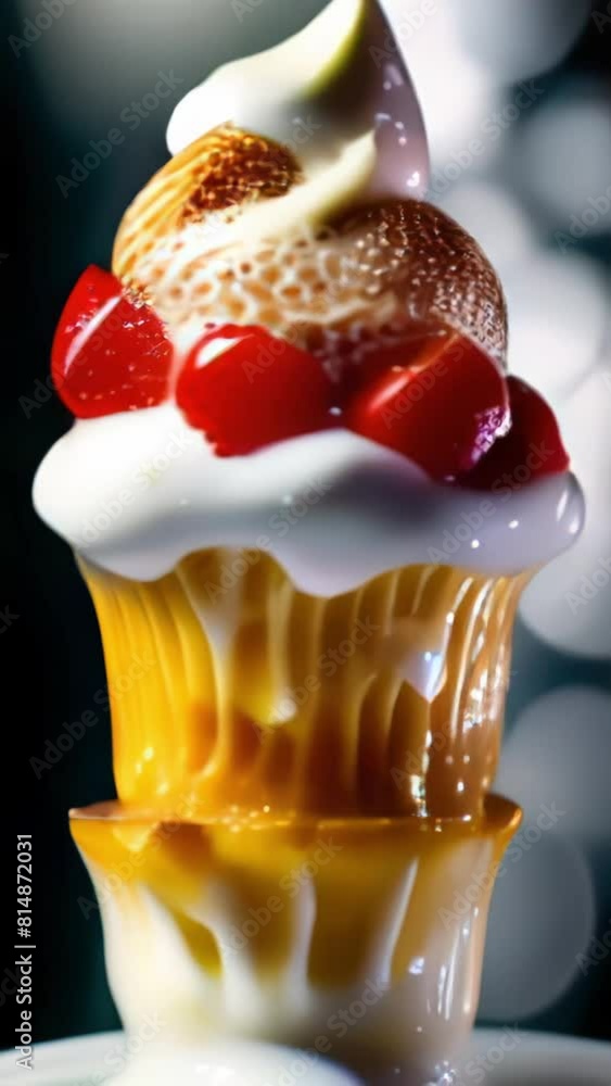 rotating dessert ice cream, cakes and fruits, seamlessly changing from ...