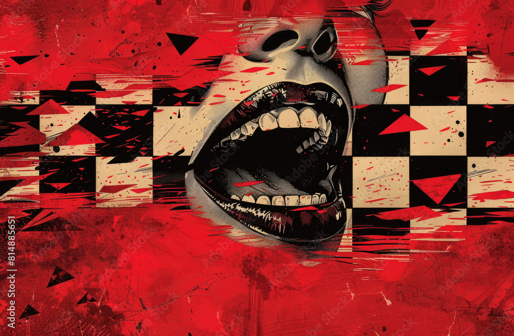 Punk collage Halftonestyle mouth open in a scream Triangles fly out of ...