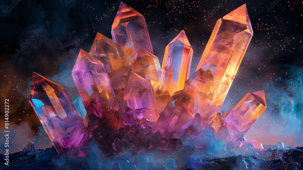 Fantastical Vibrant Crystal Cluster Illuminated in a Surreal, Dark ...