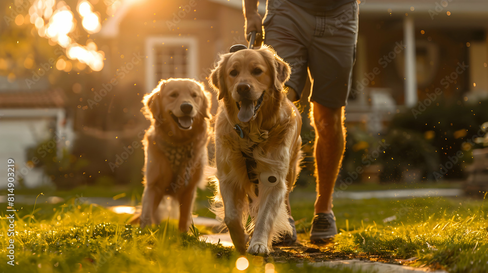 Man with prosthetic leg playing fetch with dog Strong bond and shared ...