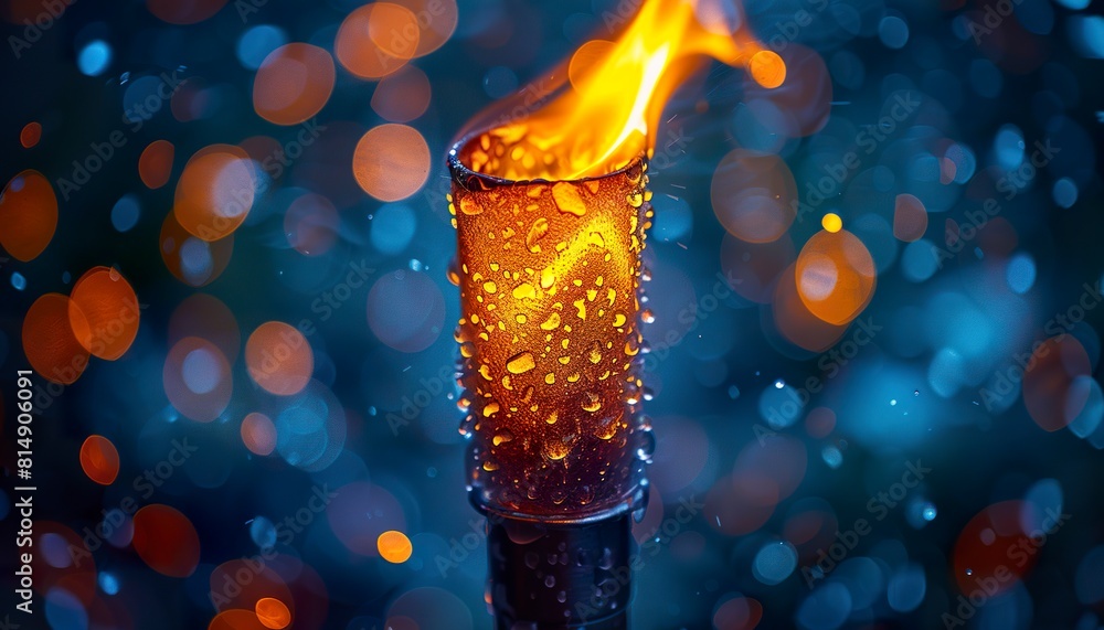 An Olympic torch shines against a modern, dynamic background in a ...