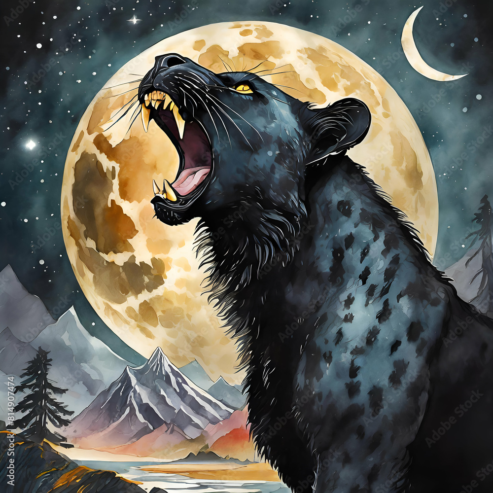 design black panther howling at the moon, detailed illustration on ...