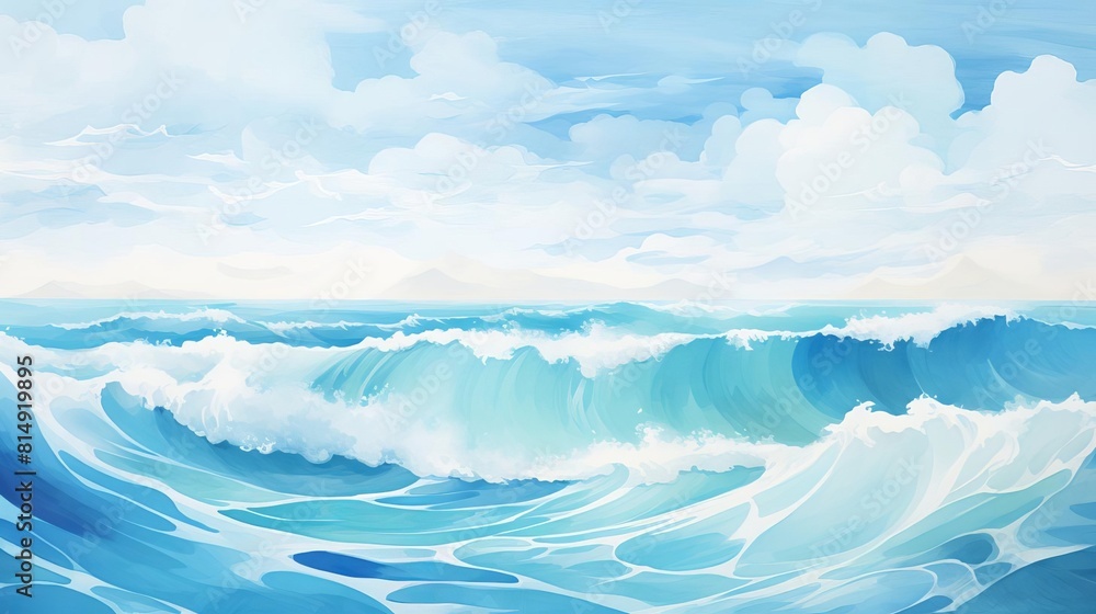 Ocean themed mural painting flat design front view coastal art theme ...