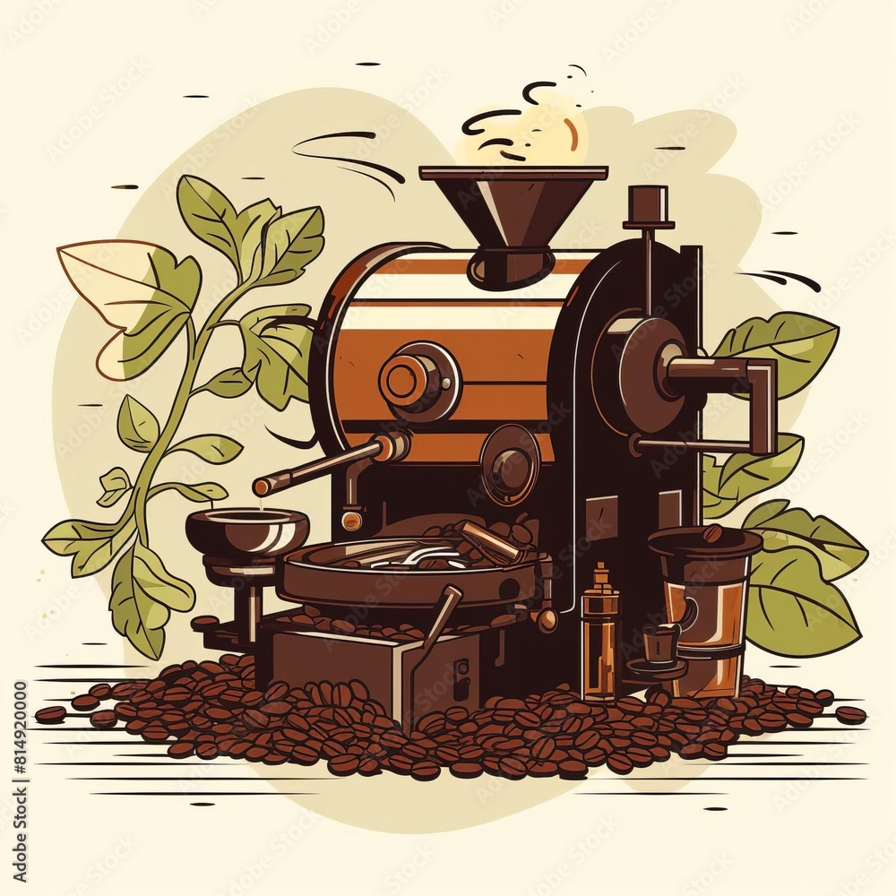 Raw coffee beans roastery flat design side view artisanal brewing theme ...