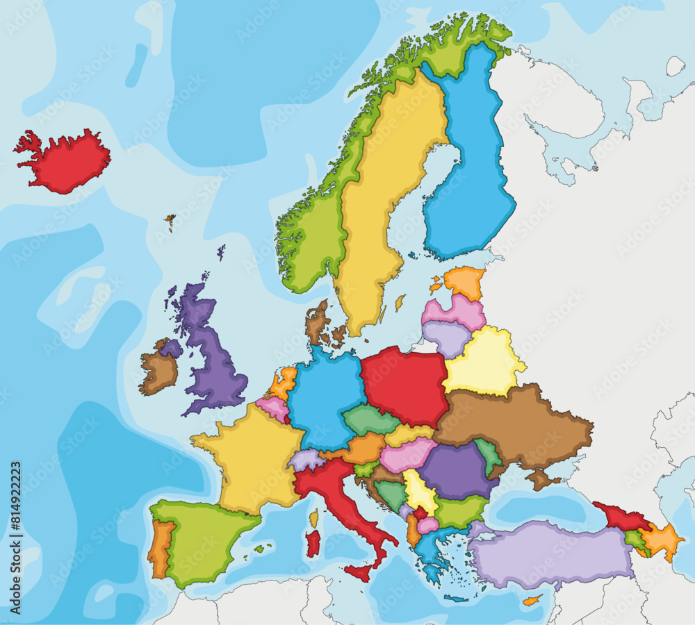 Blank Political Europe Map vector illustration with different colors ...