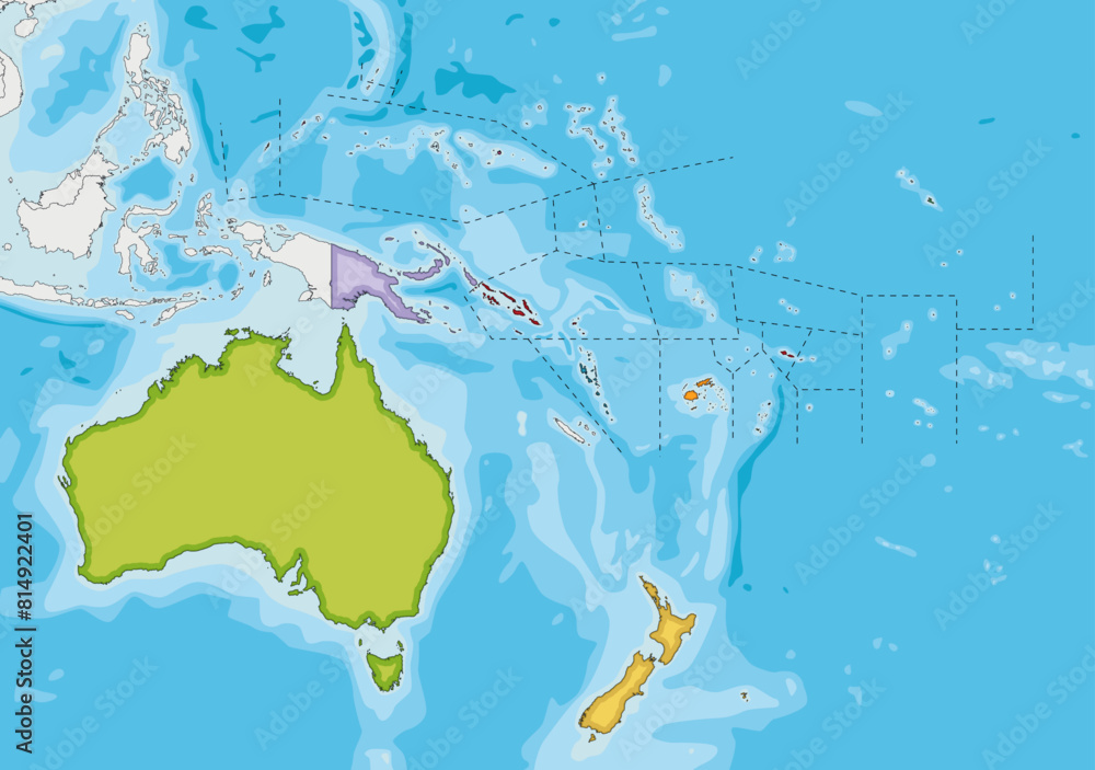 Blank Political Oceania Map vector illustration with different colors ...