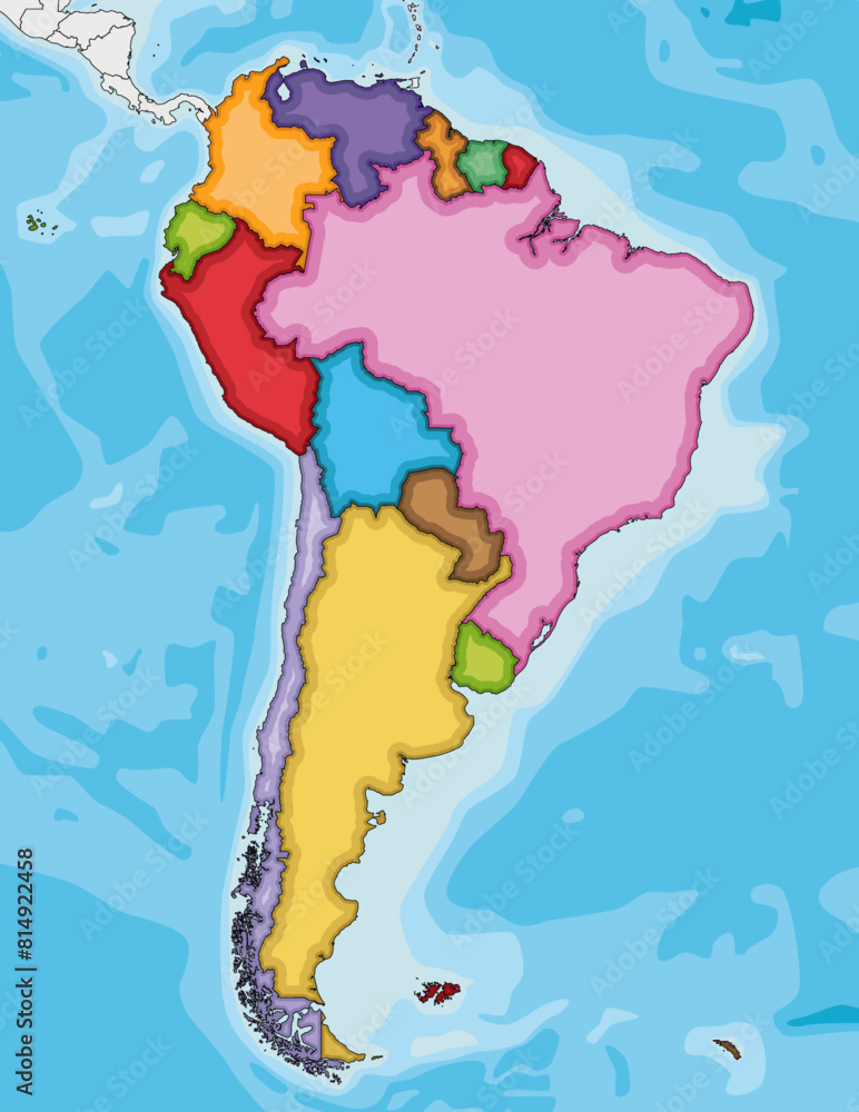 Blank Political South America Map vector illustration with different ...