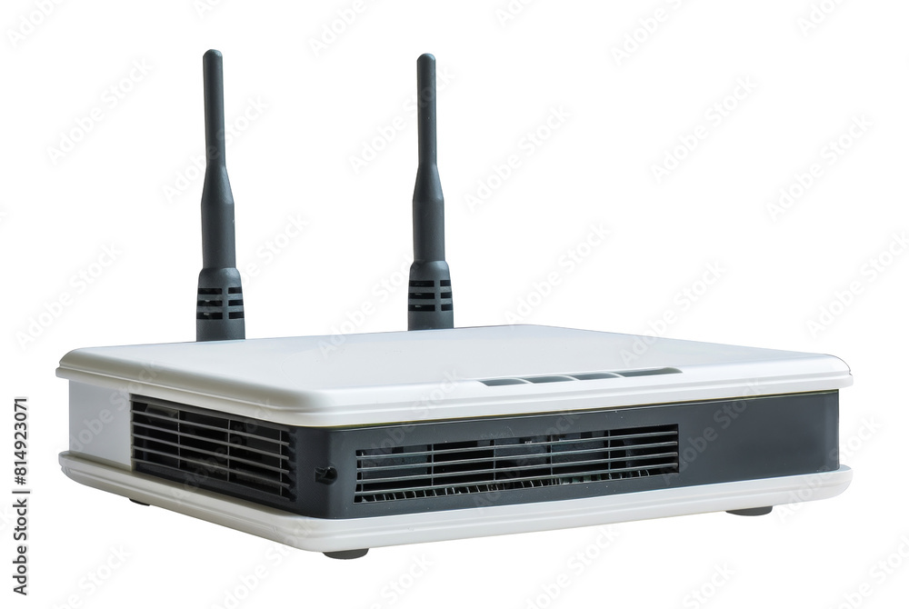 White Wi-Fi router with antenna isolated on transparent background png ...