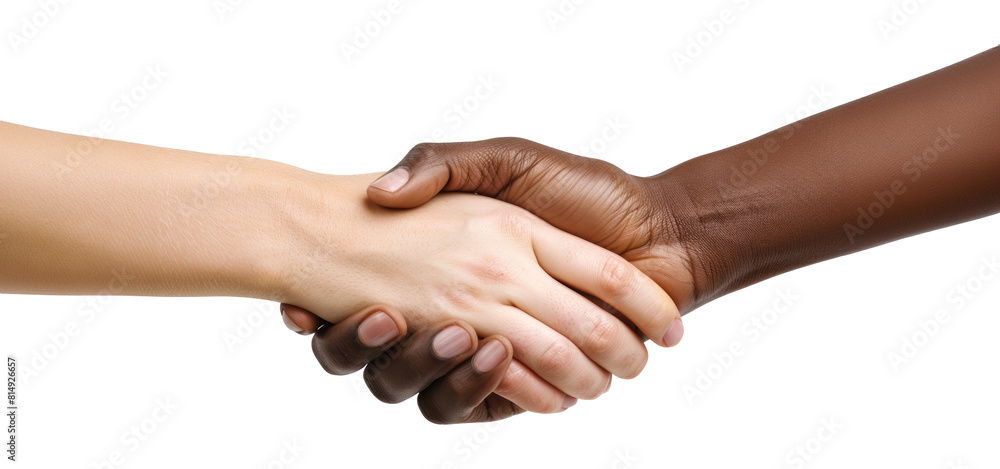 Multiracial handshake showing unity and partnership isolated on ...