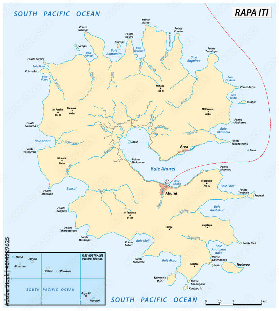 Vector map of Rapa Iti island in French Polynesia Stock Vector | Adobe ...