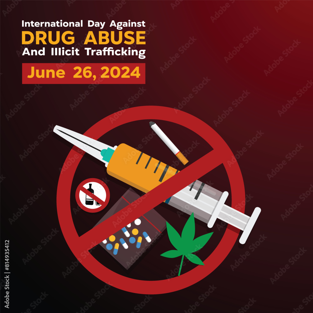Vetor de International Day Against Drug Abuse. Prohibition signs ...