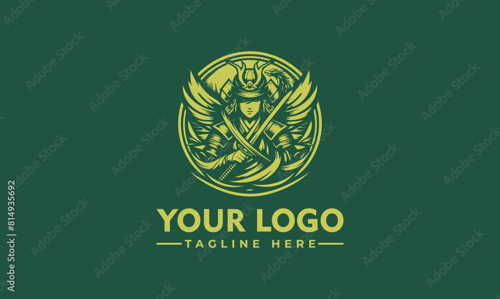 woman samurai and phoenix vector logo female samurai with a sword in ...