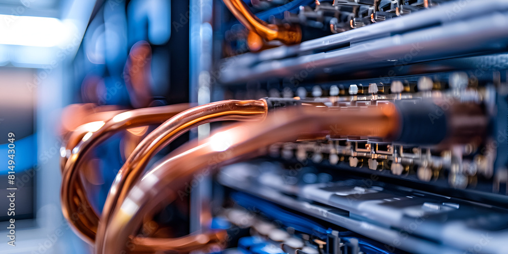 "Server Rack: Intricate Golden Ethernet Wiring and Cable Setup as ...