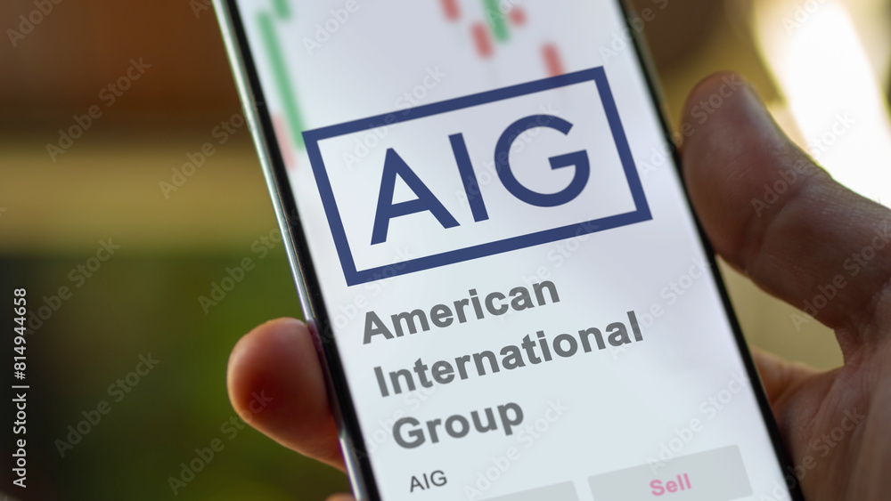 April 09th 2024 , New York City, New York. Close up on logo of American International Group on ...