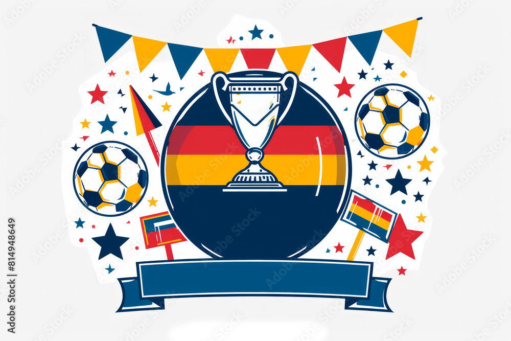 EURO 2024 Tournament Emblem Featuring Trophy, Flags, and Footballs ...