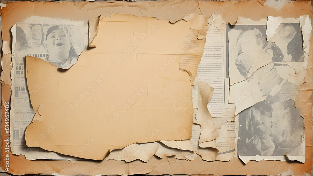 An old paper texture background with vintage photographs and torn edges ...
