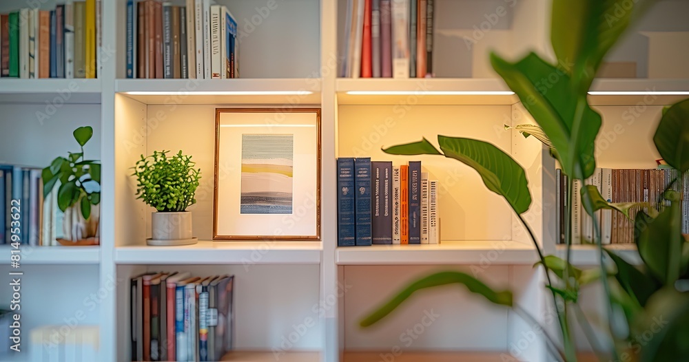 Cozy Home Office: Minimalist Bookcase Zoom Background Stock Photo ...