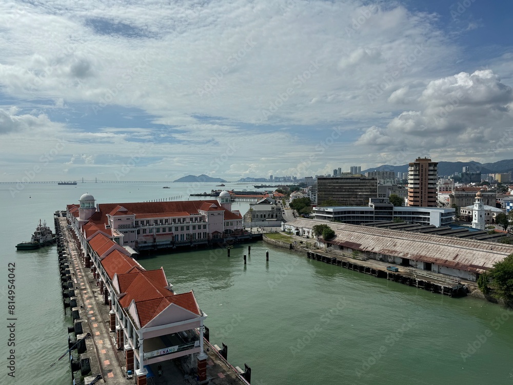 George Town panorama view of the cruise terminal pier, skyline and ...