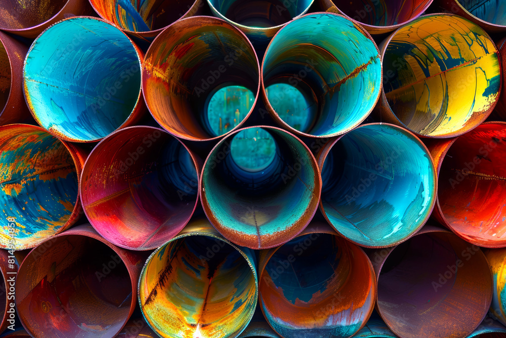 Colorful rusty used pipes background for construction, pile of drain ...
