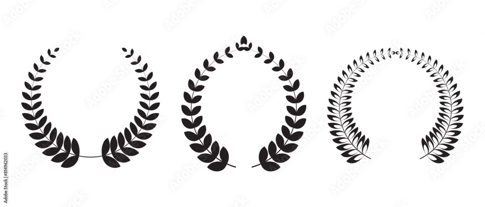 Silhouette Laurel wreath icon set. Laurel wreath with Heraldic trophy ...
