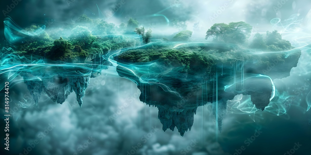 Exploring a surreal dreamscape: floating islands and shimmering energy ...