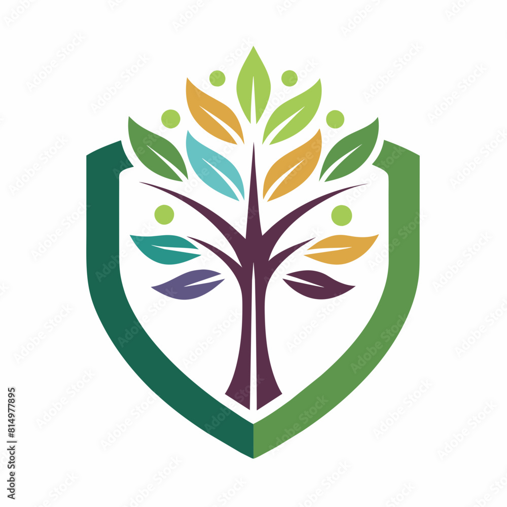 emblem of a shield with a symbol of tree of life on it, minimalist ...