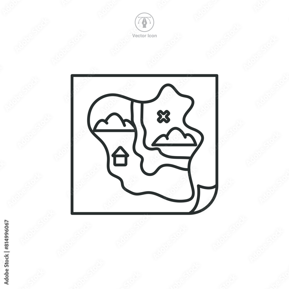 Quest Map. Game Treasure map Icon symbol vector illustration isolated ...