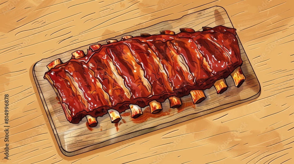 Illustrate beef ribs flat design top view with a Texan barbecue theme ...