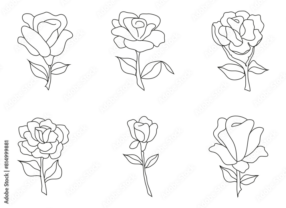 rose drawing outline. rose outline or lineart isolated on white ...