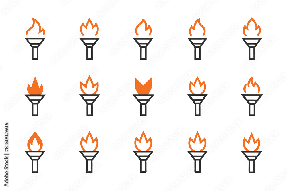 Set of Burning torch line icon, outline vector logo illustration ...