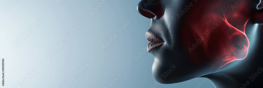 Image of a person with a digitally highlighted red sore throat ...