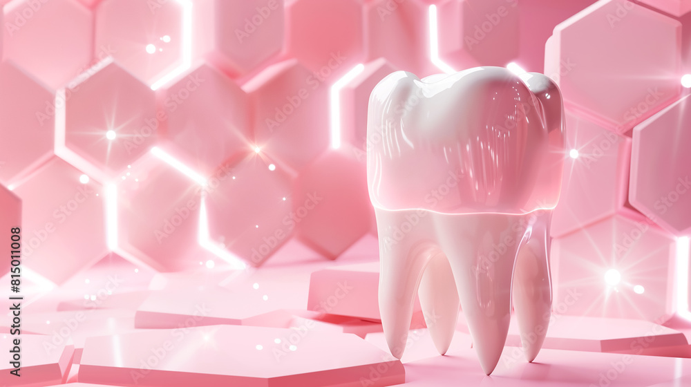 Tooth mockup with technology elements digital data and hexagons ...