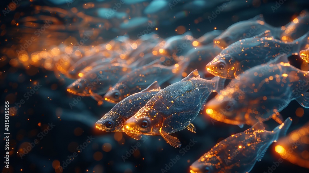 Symbolizing futuristic leadership and teamwork, a glowing low polygonal ...