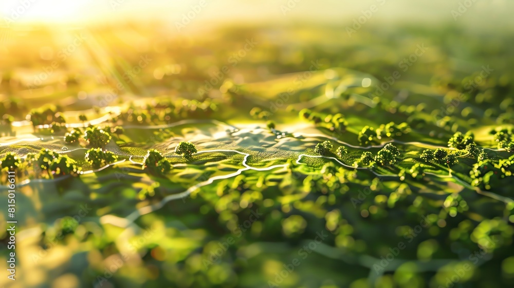 Reforestation zones side view close up of marked areas on a global map ...