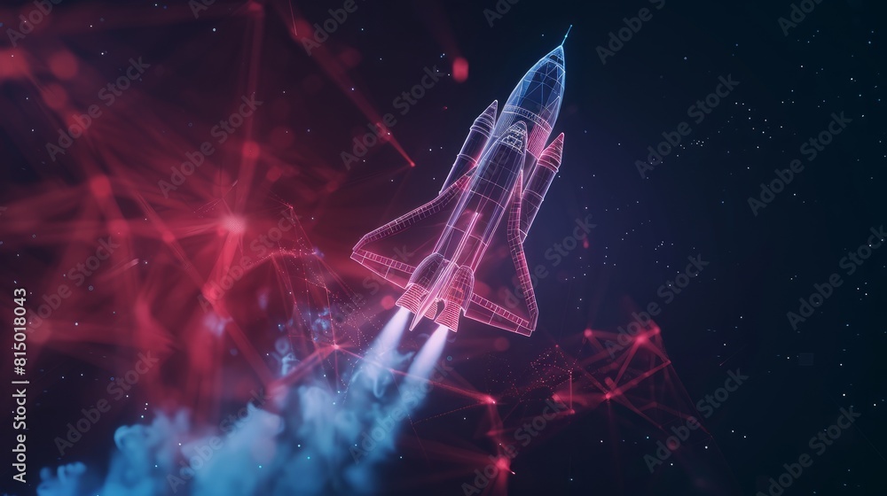 A striking depiction of a glowing, abstract space shuttle launch ...